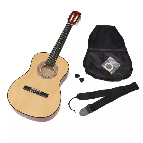 ts-ideen 5261 - Guitarra acústica infantil (mida 3/4, nens de 8 a 12 anys, inclou funda, corretja, cordes i pua, color fusta natural
