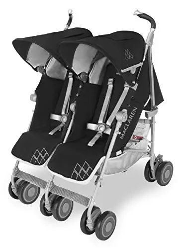 Maclaren Twin Techno 双人婴儿车 - 轻便，适用于体重不超过 50 公斤的新生儿，适合通过大多数门，带有 UPF 50+ 的可扩展顶篷