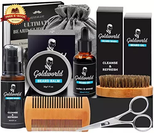 Kit de cuidados com a barba com shampoo de barba grátis, pente de barba, escova de barba, óleo de barba, bálsamo de barba, tesoura de barba, produtos hidratantes de condicionador de barba
