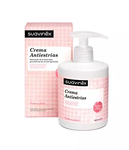 Suavinex Schwangerschaft Stretch Mark Crème hëlleft d'Bildung vu Stretch Marken ze verhënneren, méi elastesch Haut, 400 ml