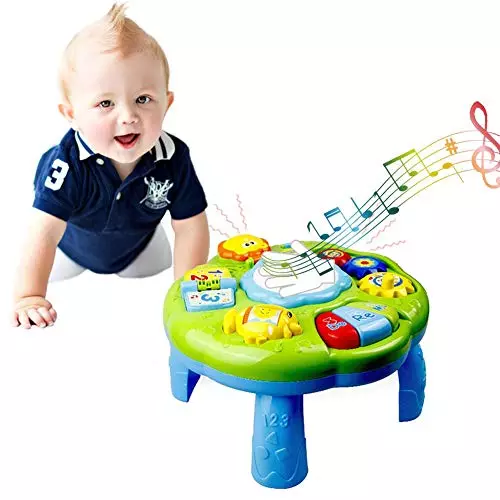 RosemaryRose Baby Speelgoed, Leren Activiteit Tafel Baby Speelgoed Educatief Muzikaal Bureau Speelgoed met Piano Pat Drum Light Up voor Baby's