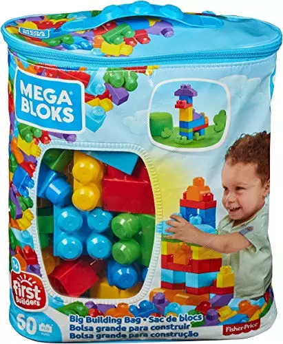 Mega Bloks klassieke tas met 60 bouwstenen, babyspeelgoed 1 jaar (Mattel DCH55)