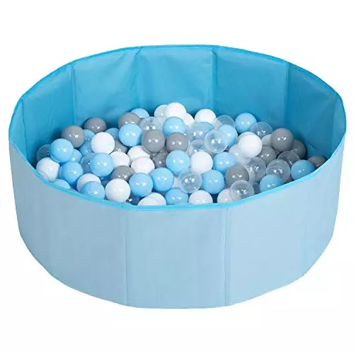 Selonis Vouwbad Met 100 Ballen Kleurrijke Ballen NZ-78-BLAUW, Blauw:Grijs/Wit/Transparant/Lichtblauw