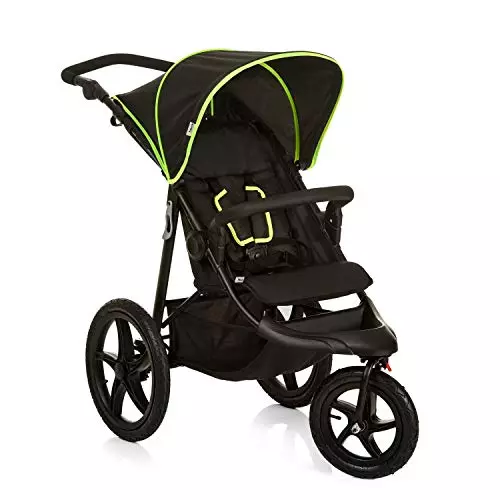 I-Hauck Runner-I-Pushchair enamavili angama-3 e-Pneumatic, i-Compact Folding, i-XL Wheels, ene-Air Chamber, eyaBasanda kuzalwa, ifanelekile kuBantwana ukuya kuma-25kg, uMbala oMnyama (iNeon emnyama eYellow)