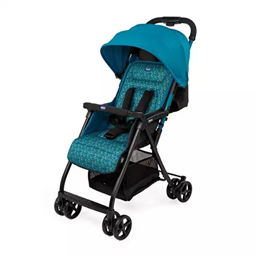 I-Chicco Ohlala 2-Ukukhanya kwe-Ultra kunye ne-compact stroller, kulula ukuyiqhuba, inobunzima be-3.8 kg kuphela, iprinta eluhlaza eluhlaza okwesibhakabhaka (iDijithali)