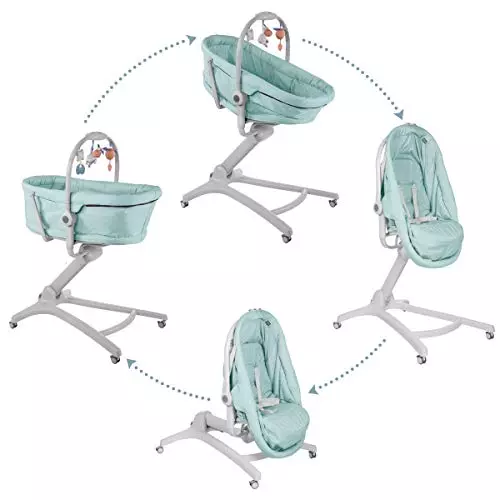 Chicco Baby Hug 4in1 Multifunction System: Moses, Hammock, Highchair and chair, Adjustable in height, Turquoise blue color (Aquarelle)