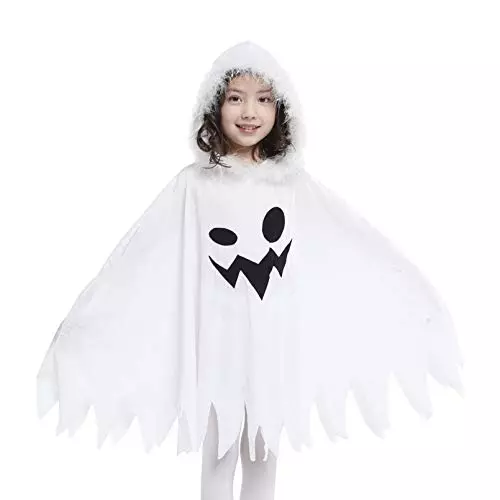 Cloudkids Kapşonlu Pelerin Cadılar Bayramı Kostümü Kız Çocuklar için, Elf Prenses Pelerin Cadı Kostümü Çocuklar için Cadılar Bayramı Partisi için Kızlar, Beyaz (3-4 yaş)