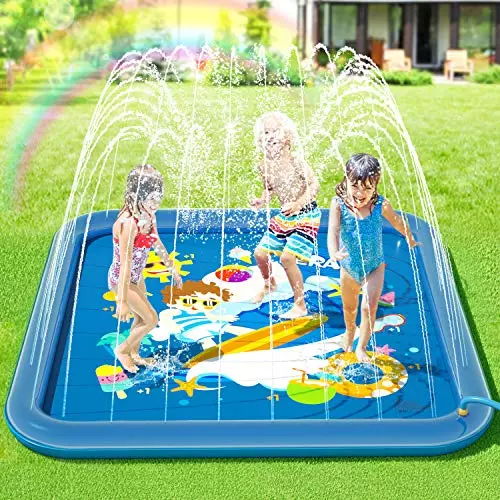 “Peradix Splash Pad”, “Water Play Mat” 170CM Suw Oýun Sprinkler Pad +10 * Plastiki Oýun Tokensleri, “Splash” we “PVC Splash Pad”, Açyk meýdanda kenar bagy