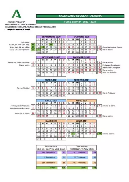 Skolekalender 2020-2021-Almeria