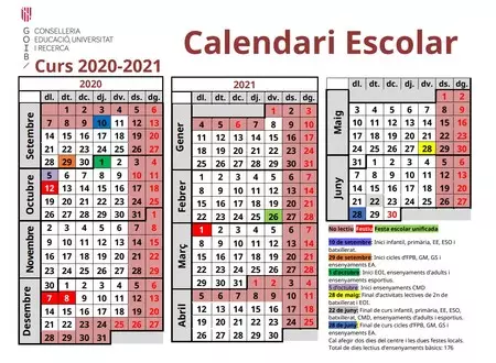 Kalendaryo sa eskuylahan-Balearic-2020-2021