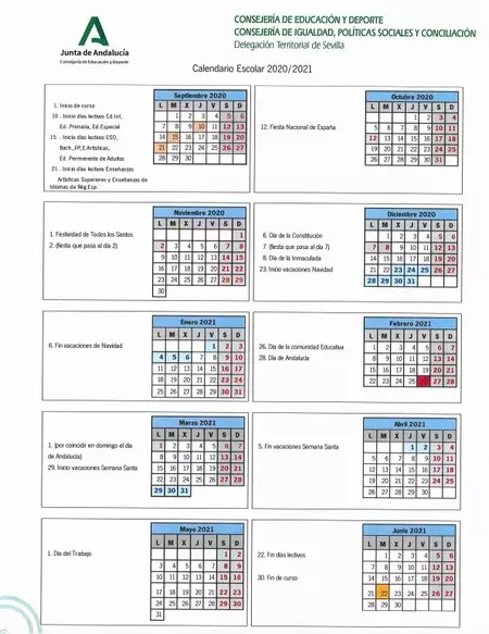 Sevilla-skole-kalender