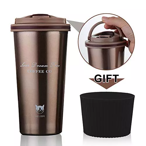 FAGORY Tragbare Kaffee-Thermoskanne, Edelstahl-Isolierflasche, Reisebecher, BPA-frei, auslaufsicher, thermisch doppelwandig, vakuumisolierte, wiederverwendbare Teetasse, 500 ml