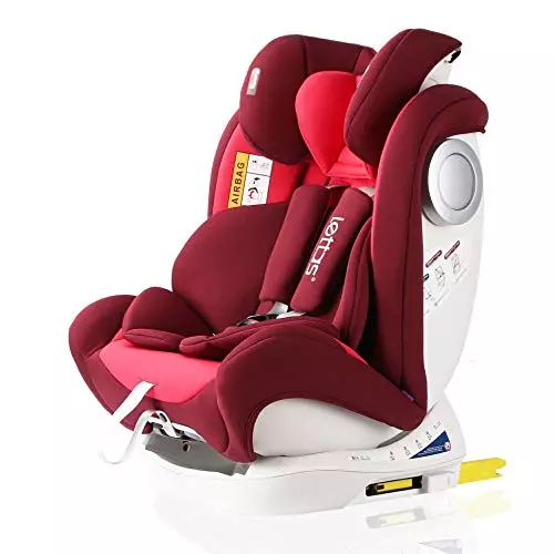 LETTAS Isofix bílstólaflokkur 0+1/2/3 (0-36 kg, frá 0 mánaða til 12 ára) ECE R44/04 (Rauður-2)