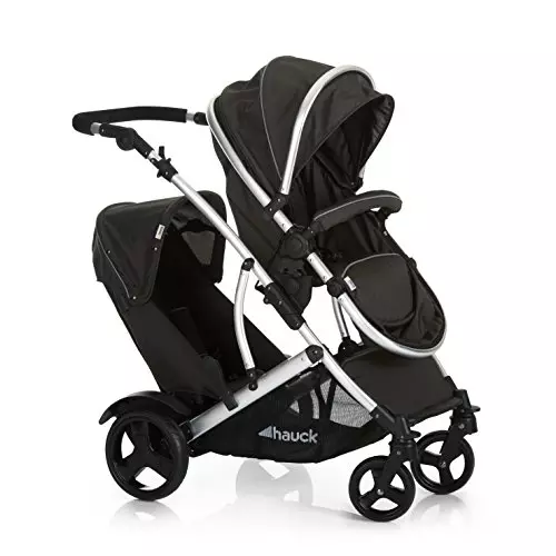 Hauck Duett 2 - Twin stroller, Twin stroller, reiswieg fan bertetransformaasje nei kinderwagen, draaibare stoel, útnimbere twadde stoel, yn hichte ferstelbere stuur, Swarte Wâld