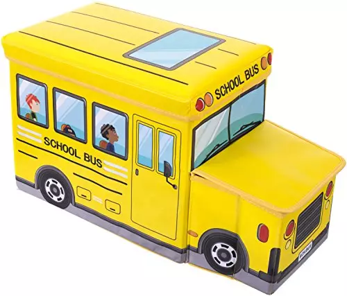 Bieco 04000506 - Toy Box with Seat, ຂະໜາດປະມານ 55 x 26.5 x 31.5 cm, School Bus Design