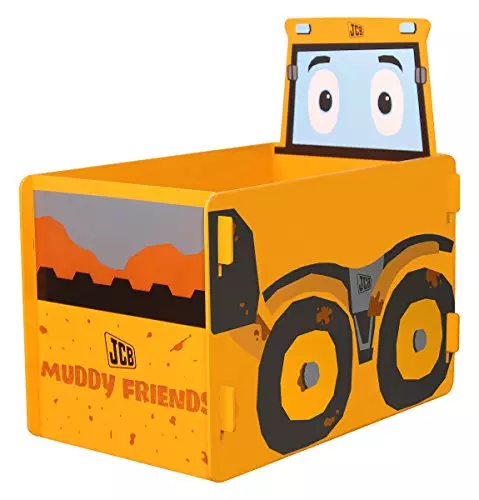 Kidsaw JCB Mud Friends Toy Box, Wood, Yellow, 39 x 59 x 59 cm