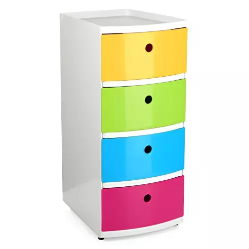 TATAY 1200002 - Kids Storage Tower - Tower yokhala ndi 4 Drawers Din-A4 Kukula, Multicolor, 26 x 33 x 58 cm