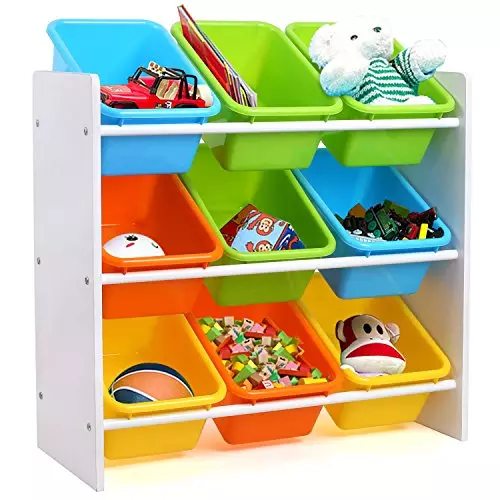 Homfa Étagère pour Enfants pour Jouets Livres Organisateur de Jouets pour Enfants Jouets de Rangement avec 9 Tiroirs 65 x 26,5 x 60 cm