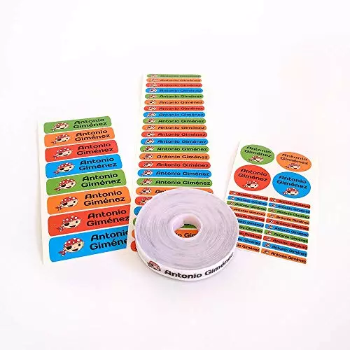 Pack ng 155 personalized na mga label para [markahan ang mga damit at bagay](https://www.bebesymas.com/otros/como-marcar-la-ropa-del-colegio-para-los-peques). 100 iron-on na mga label ng tela + 55 adhesive vinyl label. (Kulay 1)