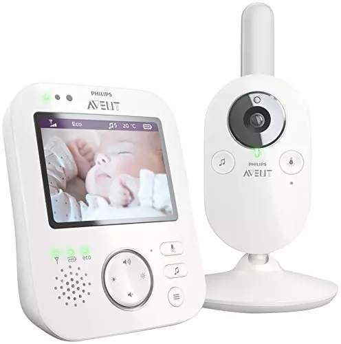 Philips Avent SCD630/01 - Monatóir leanbh le ceamara, raon 300 m, scáileán LCD 3.5-orlach le fís oíche