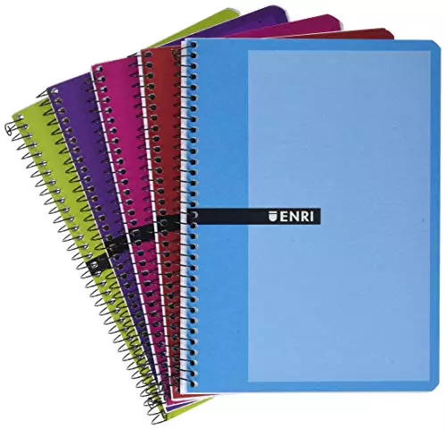 एनरी 100430081 - 5 सर्पिल नोटबुक्स का पैक, हार्ड कवर, ए5