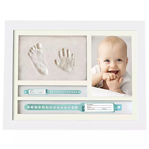 MUBY, Baby Footprint Frame Kit සහ Door Birth Bracelets - අලුත උපන් පිරිමි ළමයා සහ ගැහැණු ළමයා සඳහා මුල් තෑගි - කාමර බිත්ති සැරසිලි සෙ.මී. 33.5 x 25.5-ළදරු පිය සටහන් රාමුව