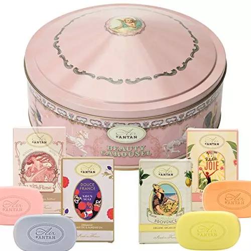 Caixa de regalo de beleza feminina 4 xabóns Manteca de karité orgánica, aceite de argán|4 perfumes orixinais verbena, rosa, muguete, améndoas |Xabón hidratante |4x100g| Caixas de regalo de ideas