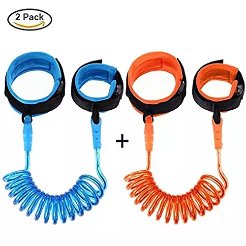 MuStone 2 Pack(Blue&Orange) Anti-lost Wrist Leash (1.5 ແມັດ) ສໍາລັບເດັກນ້ອຍ, ສາມາດປັບໄດ້, ອ່ອນນຸ້ມ ແລະຢືດຢຸ່ນເພື່ອຄວາມປອດໄພໃນເວລາຍ່າງຢູ່ໃນຝູງຊົນ.