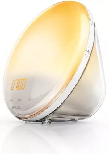 Philips Wake Up Light HF3520/01 - الارم گھڙي 5 قدرتي آوازن سان، سيلف ايڊجسٽ ڪرڻ وارو لائيٽ شدت وارو نظام، ايف ايم ريڊيو، ڊجيٽل
