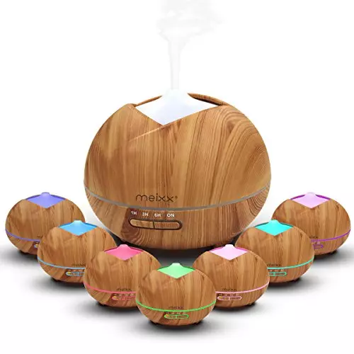 Meixx Ultrasonic Aromatherapy Humidifier 400ml, Cool Mist Essential Oil Diffuser, 7-Color LED and 4 Time Settings, Perfect for Home, Office, Baby, Bedroom, Wood Grain, Mother's Day Gift