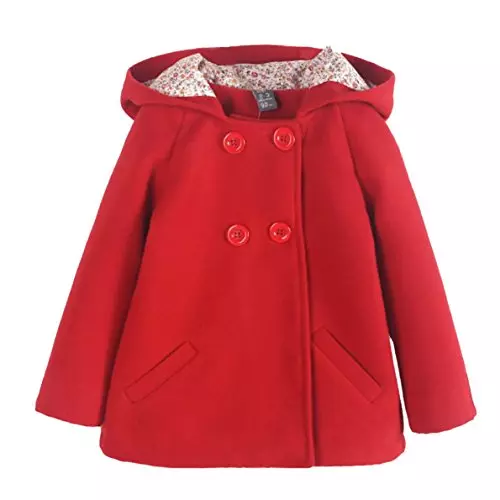 Happy Cherry - kaput s kapuljačom za djevojčice Zimska vunena jakna s kapuljačom za djevojčice Topla, jednostavnog dizajna Ležerni kaput za djevojčice - 5-6 godina - crvena