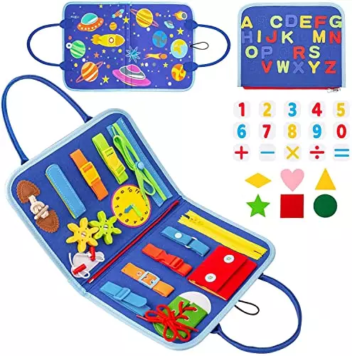 Montessori Board, SPLAKS Montessori Sensory Board for Kids Basic Skills Early Educational Toys Learn Psycho Fine Motor Skills Practical Toys with Zippers,Number,Alphabet