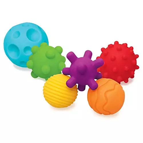 Infantino Textured Multi Ball - ลูกบอลที่มีพื้นผิวสำหรับการสำรวจทางประสาทสัมผัสและจุดประกายความสนใจ ตั้งแต่ 6 เดือนขึ้นไป ปลอดสาร BPA