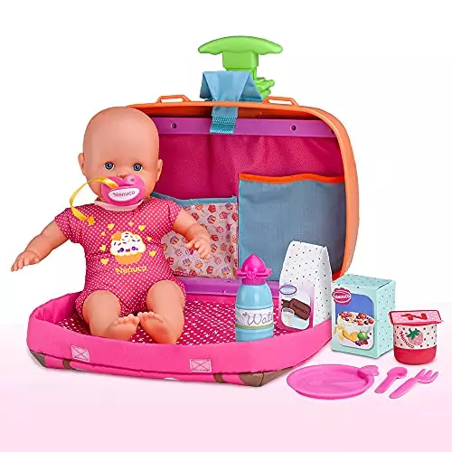 Nenuco - Siempre Conmigo, Trolley Case mat Rieder a Grëff fir iwwerall als Rucksak ze droen, Nenuco Baby a medezinesch a Pfleeg Accessoiren déi an de Kompartimenter gelagert sinn. BERUMM (700013791)