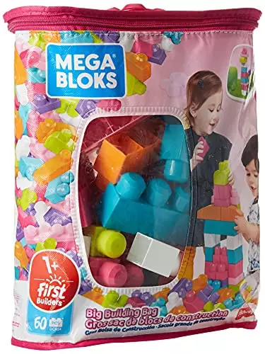 Mega Bloks 60-osaline ehituskomplekt, roosa ökokott, beebimänguasjad 1 aasta (Mattel DCH54)