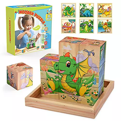 Hotifts Geschenk Mädchen 2 3 4 5 6 7 8 9 10 Jahre, Holzpuzzle Spielzeug Mädchen 2-8 Jahre Puzzles 2-5 Jahre Kommunion Geschenke für Mädchen Lernspiele 2-6 Jahre Weihnachtsgeschenk Kinder Puzzle Dinosaurier