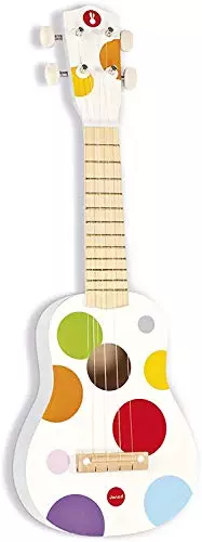 Janod - Konfeti Drveni Ukulele - Muzički instrument za djecu - Muzička igračka - Od 3 godine, J07597