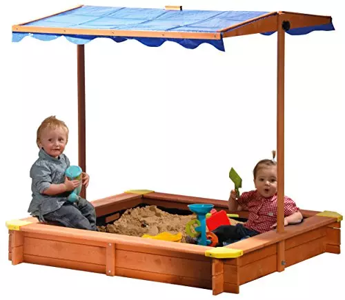 dobar 94350FSC - Sandbox (Igiti cya FSC, Uburebure bwoguhindura no kugorora hejuru, hamwe no kurinda imirasire ya UV 801, Harimo Canvas idafite amazi, 117 x 117 x 117 cm)