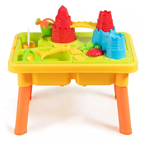 COSTWAY Play Table for Sand and Water Table with Accessories and Lid for Children Outdoor Beach Toy