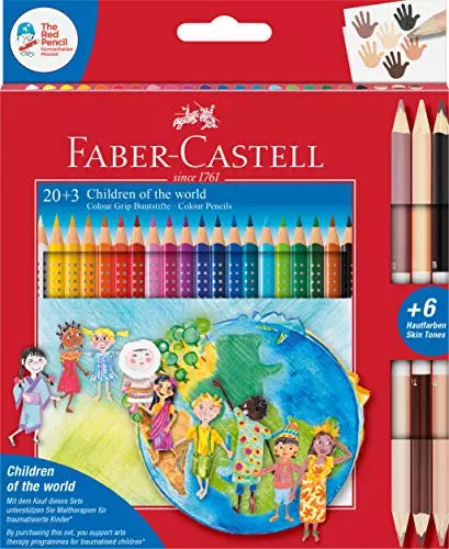 Faber-Castell Color Grip Verdens barn - Fargeblyanter - 3 pakke med 2 hudtoner hver - 1 pakke