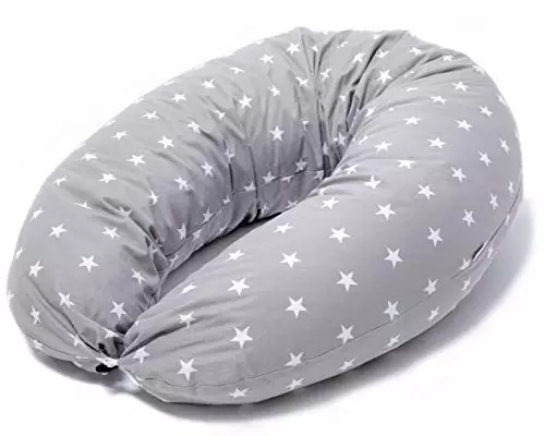 Pregnant Sleeping Pillow and Baby Nursing Pillow, 100% Cotton Cushion Cover Gray with White Stars, Removable and Washable, Siliconized Polyester Hollow Fiber Filling, Niimo®