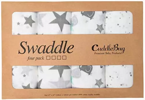 ✨ CuddleBug Unisex Muslin ibora | 4 Pack | Awọn iwe ipari, 100% Owu Muslin Aṣọ fun Awọn ọmọde | Nla Iwon 120x120cm | Multipurpose Asọ Nursing ibora - Starry Nights