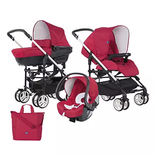 Chicco Trio Ilu Mi 3 ni 1 Rin ati Eto Irin-ajo, Carrycot/Pram/Ọkọ ayọkẹlẹ, Pupa