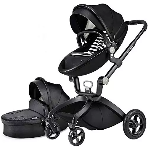 Baby Stroller Hot Mom Stroller and Pushchairs 3 in 1 with seat and carrycot, 2020 lifestyle F22 extra affordable car seat - Black