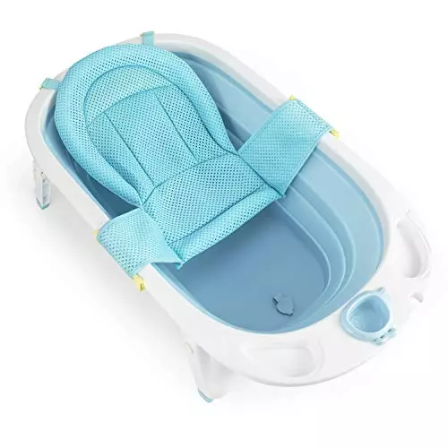 Fascol opklapbaar bad voor baby's 0-36 maanden, babybadje met veiligheidsnet, babyzwembad lengte 82 cm (blauw)