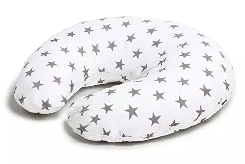 Baby Nursing Pillow, 100% Cotton Cushion Cover, Removable and Washable, Multifunctional Pillow for Mother and Baby | Polyester Fiber Filling | Niimo® Quality (White-Star Grey)