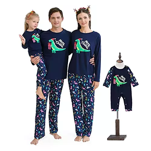 Nadolig Llawen Deinosoriaid Teulu Set Pyjama Cyfatebol, Dadi, Mommy, Casgliad Pyjama Babi (12-18 Mis, Babi)