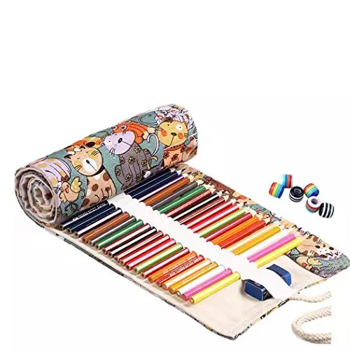 Abaría Coloured Pencil Bag, Loj Rolling Pencil Case 72 Pencils, Canvas Pencil Holder, Organizer for Art, Tee