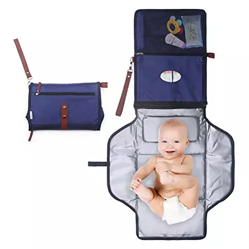 Portable Ti bebe kouchèt Chanje Mat, CompraFun Ki enpèmeyab Matlasye Pliye Vwayaj Chanje Mat Twous, Mat detachable ou ka lave, Pòch entèn ak ekstèn, Itilize lwen Kay, Kado ideyal