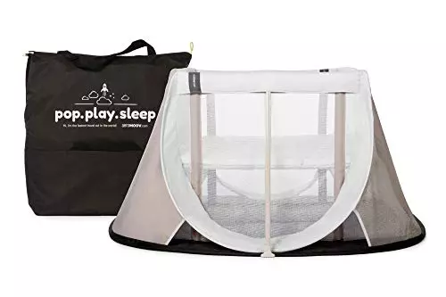 Aeromoov Øjeblikkelig sammenfoldelig babyrejseseng med madras, der kan konfigureres til to højder og bæretaske (sandgrå)